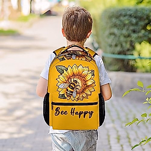 XaocNyx Bee School Backpack for Girls Boys, 16 Inch Yellow Backpacks for Kids Age 10-12, Fashion Lightweight Bookbag for Travel
