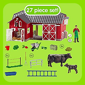 Schleich Red Barn Playset with Cows, Farmer, Tractor, and Farm Life Accessories - 27-Piece Set for Kids Ages 3+