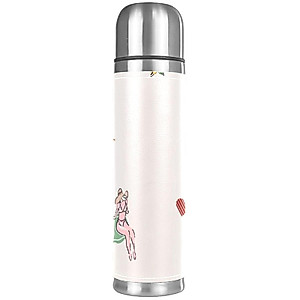 Stainless Steel Leather Vacuum Insulated Mug Beach Girl Thermos Water Bottle for Hot and Cold Drinks Kids Adults 16 Oz