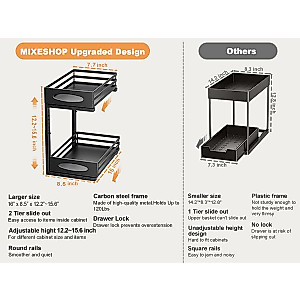 mixeshop Under Sink Organizer, 2 Pack Pull Out Cabinet Organizers, Slide Sink Steel Shelf Cabinet Storage Shelves, Under Sink Storage for Kitchen Bathroom Cabinet, Black