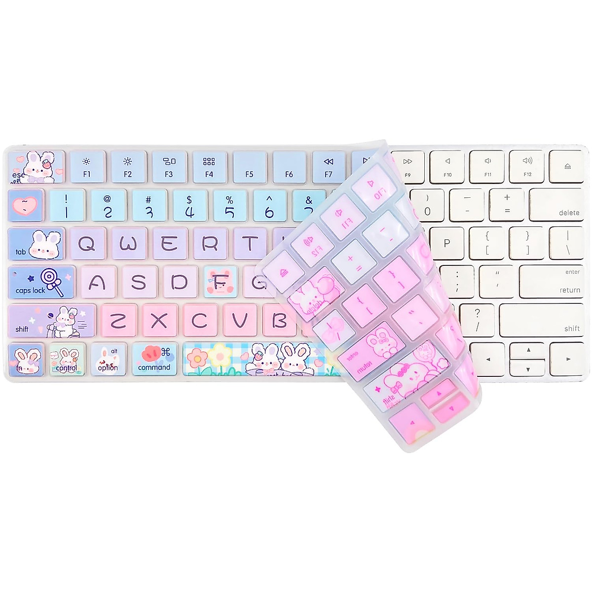Sanfulin Keyboard Cover Skin for Apple iMac Wireless Magic Keyboard 2nd Gen (Model: A1644 MLA22LL/A) Without Numeric Keypad, Cute Silicone Skin Protector, Cute Bunny