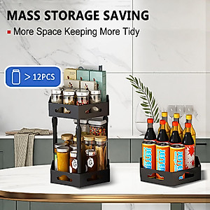 Lazy Susan Organizer Metal Turntable Organizer Height Adjustable Rotating Spice Rack for Pantry Cabinet, Kitchen Countertop, Cosmetic Table Storage (2 Tier)