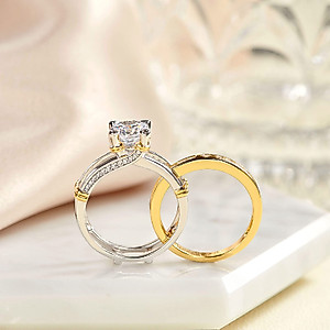 Blongme Wedding Engagement Rings Set for Women 925 Sterling Silver Round CZ Anniversary Band Promise Bridal Size 8