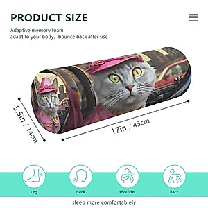 xigua Cute Cat Driver Neck Roll Pillow for Neck Relief with Removable Washable Cover - Memory Foam Round Cylinder Bolster, Ergonomically Designed for Head, Neck, Back, and Legs