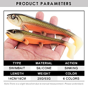 Rosewood Bombshad Fishing Lure Soft Bait,Square Tail,Soft Eyes,Shad Swimbait Big Fish for Pike Perch Catfish Zander Big Game Fishing Gear Tackle Pack of 2 (14cm 25g, Color-E)