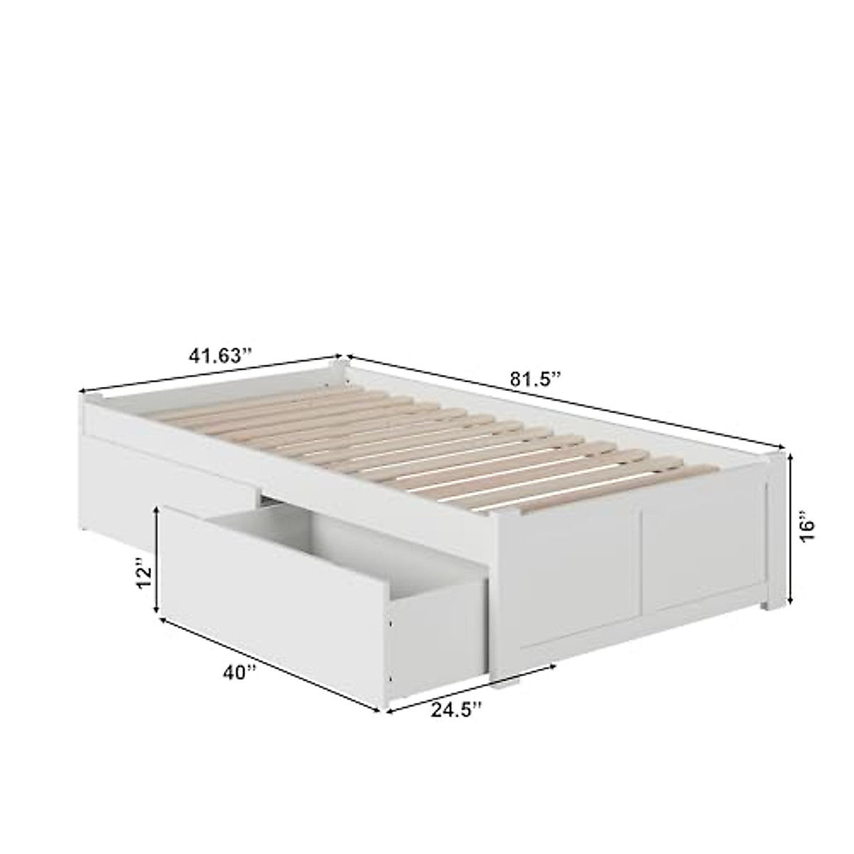 AFI Concord Twin XL Size Platform Bed with Footboard & Storage Drawers in White
