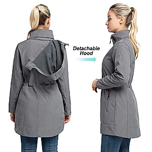 33,000ft Women's Waterproof Softshell Long Rain Jacket with Hood Fleece Lined Windproof Windbreaker