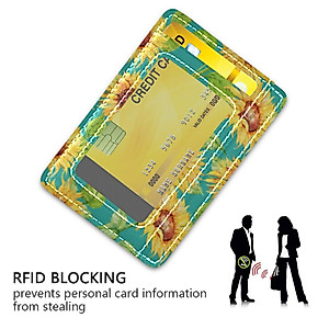 Linomo Thin leather Card Holder and Money Clip Vintage Sunflower Pattern Wallet RFID Blocking for Men & Women