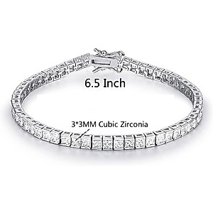Gemsme White Gold Plated Square Bracelet for Women Classic Hypoallergenic 3.0mm Cubic Zirconia Tennis Bracelets 6.5 Inch