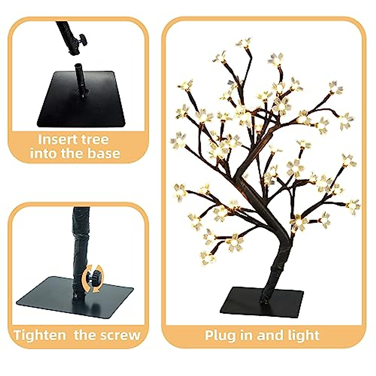 PEIDUO 17.5” Lighted Cherry Blossom Tree 48 Warm White Lights Plug in Adapter Light up Bonsai Tree for Christmas Indoor Home Bedroom Office Living Room Tabletop Tree Night Light Artificial Plants