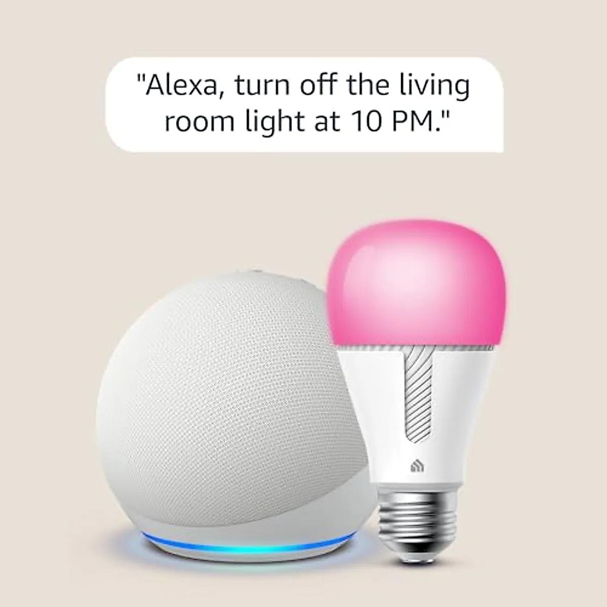 Echo Dot (5th Gen, 2022 release) in Glacier White bundle with TP-Link Kasa Smart Color Bulb