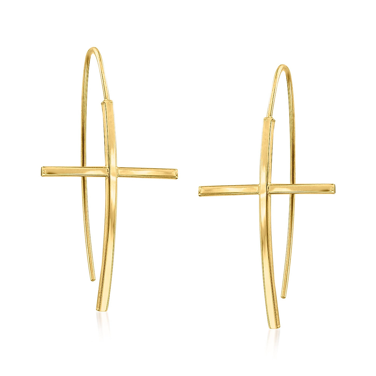 Ross-Simons 14kt Yellow Gold Curved Cross Drop Earrings