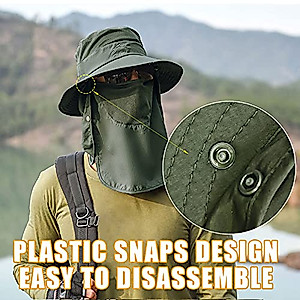 Fishing Hat for Men & Women, Outdoor UV Sun Protection Wide Brim Hat with Face Cover & Neck Flap Army Green