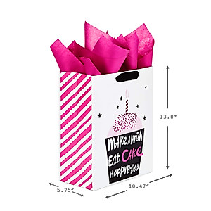 Hallmark Gift Bags Assortment with Tissue Paper - Pink and Black Cupcake, Shoes, Flamingo (Pack of 3: 2 Large 13" and 1 Medium 7" Gift Bags) for Birthdays, Mother's Day, Baby Showers, Bridal Showers