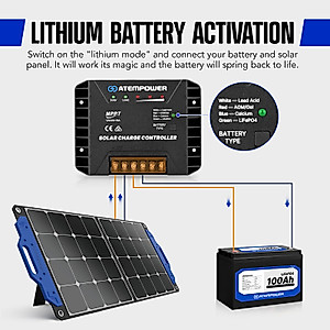 ATEM POWER 20A 12V/24V MPPT Solar Controller Selecting Battery Type Activate Lithium Battery Intelligent Solar Controller Compatible with Lead Acid, AGM, Gel, Calcium and LiFePO4 Battery