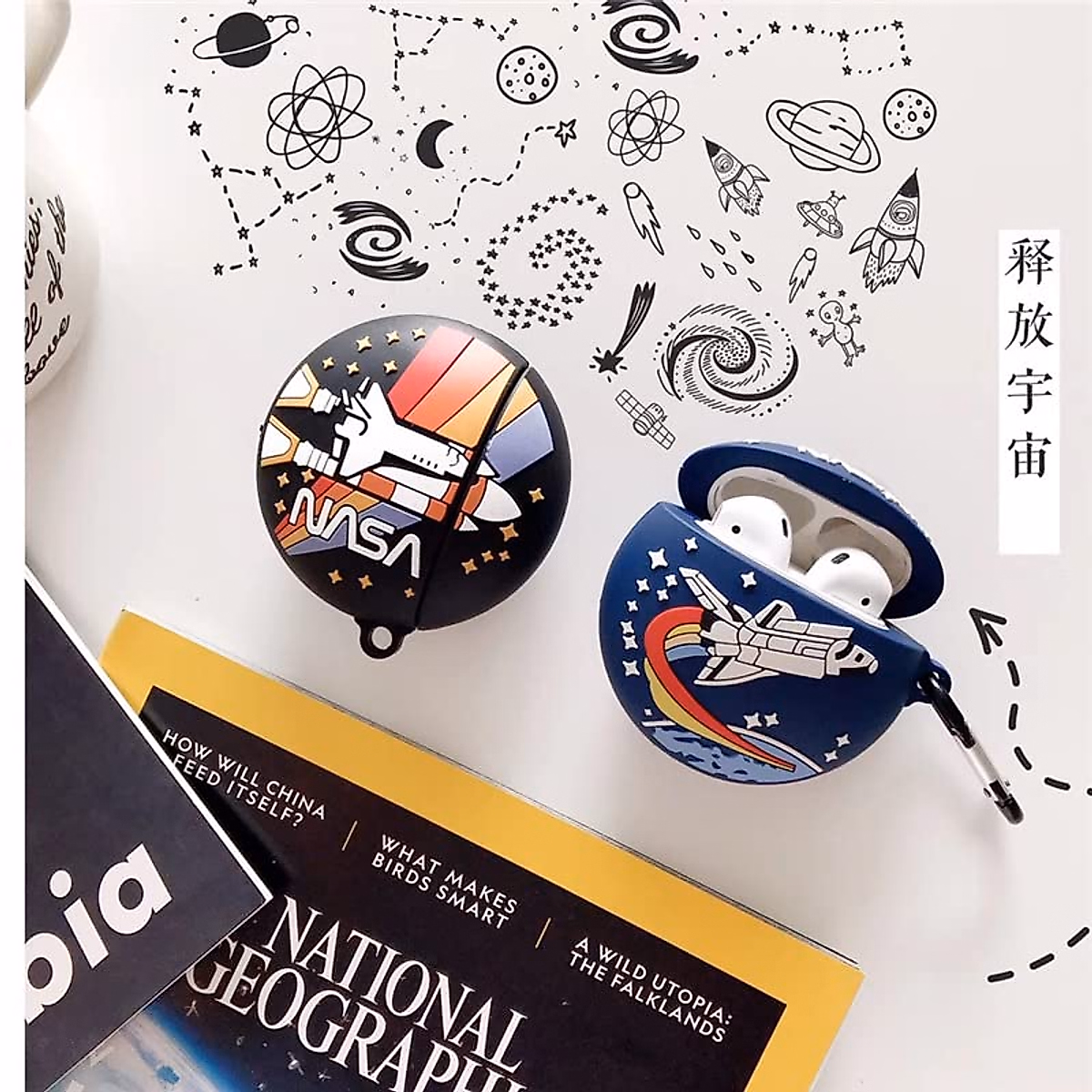 Silicone Case for Airpods Pro, Cute Astronaut Protective Soft Rubber Cover Skin with Keychain for Kids Teens Girls Boys (Astronaut Blue)