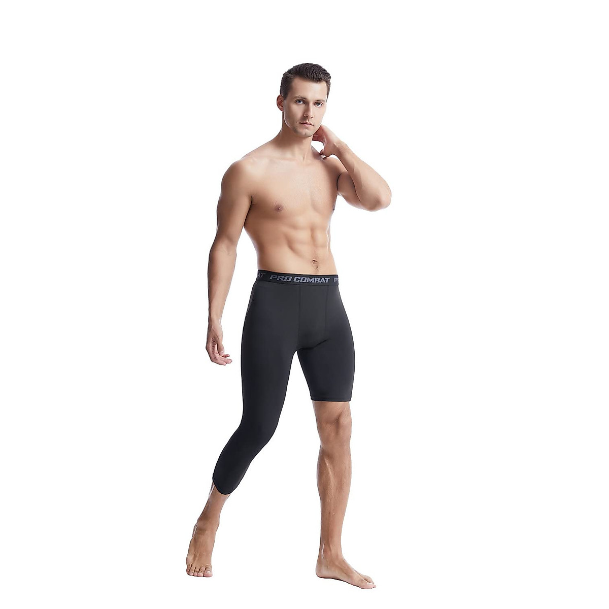 The New Men's Basketball Single Leg Tight Sports Pants 3/4 One Leg Compression Pants Athletic Base Layer Underwear (Large, Black-1)
