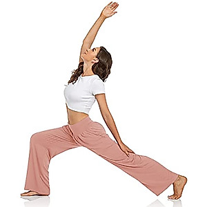 UEU Women's Casual Loose Wide Leg Cozy Pants Yoga Sweatpants Comfy High Waisted Sports Athletic Lounge Pants with Pockets (Dusty Pink, Small)