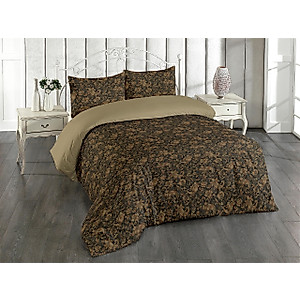 Ambesonne Paisley Themed Duvet Cover Set, Boho Damask Inspired Grunge Flowers Vintage Pattern Print, Reversible 3 Piece Bedding Set with 2 Pillow Shams, King, Charcoal Grey and Dark Khaki