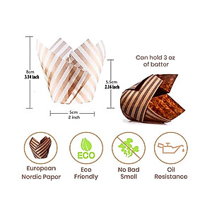 Baking Paper Cups Cupcake Liners Tulip Baking Paper Cups 100 Pcs Natural Stripes Tulip Style Baking Wrappers Muffin Cups-Muffin Wrappers Grease-Proof for Wedding Birthday Party