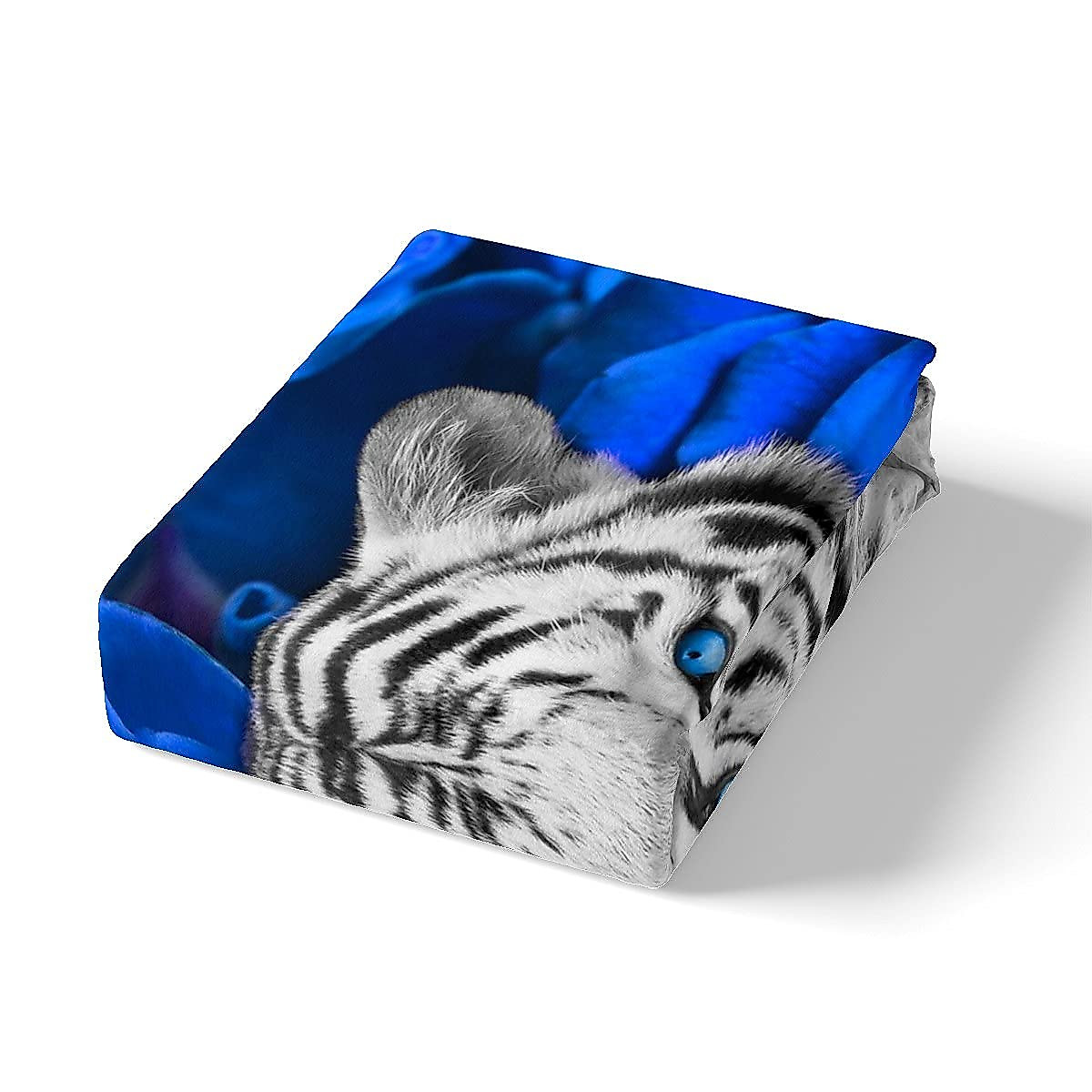 White Tiger Queen Size Duvet Cover Blue Rose Comforter Cover 3Pcs Boys Girls Gorgeous Roses Flowers Decor Quilt Cover with 2 Pillow Cases Fashion Personality Super Soft Bedspread Bedroom