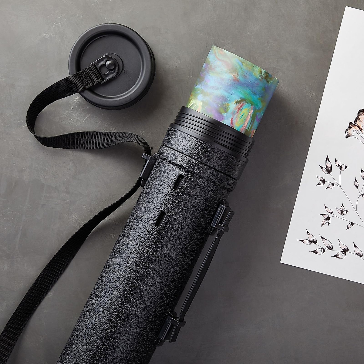 Juvale Poster Tube with Strap, Black Expandable Storage Tube, Holder, Container for Posters, Blueprints, Artwork, Map (30 to 49 Inches)