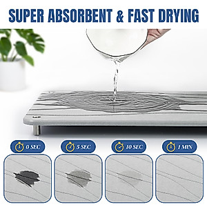 Plentio Stone Drying Mat for Kitchen Counter, Diatomaceous Dish Drying Mats Superb Absorbent with Non-Slip Stainless Steel Feet for Dishes, Bottles and more, 15.7"(L)×11.8"(W), Light Grey Wave