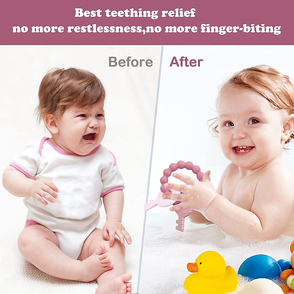 YAPROOM Silicone Teething Keys for 6-18 Month Baby, Infants Toddler Toy Keys, Cute Keys Teether Ring, Soft Teether Toys for Baby Girl