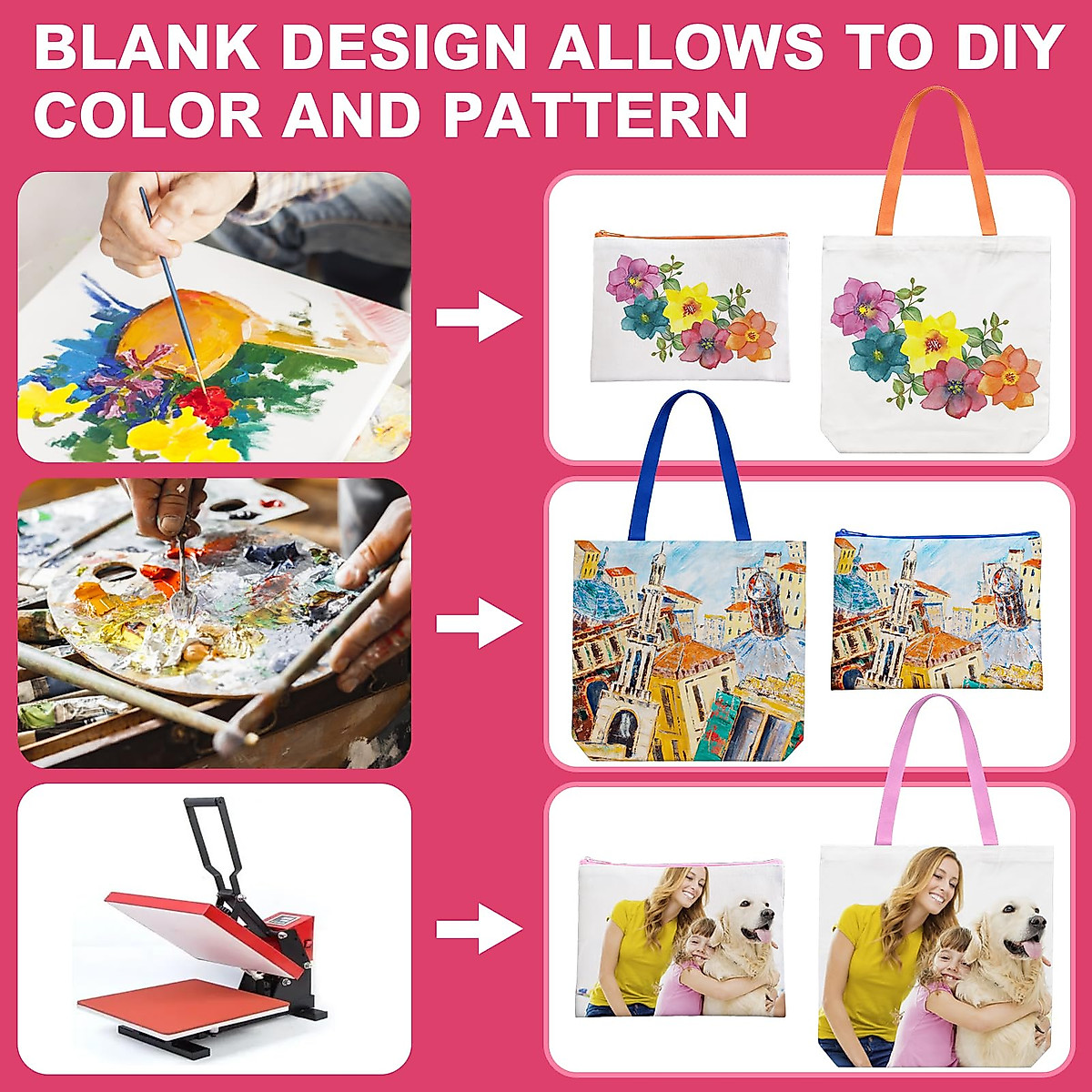 20 Pack Sublimation Blanks Tote bags, MAFYE Reusable Grocery Bags DIY Heat Transfer Canvas Tote Bags Cosmetic Makeup Bags Shopping Bags with Customized Color for DIY, Advertising, Christmas Craft Gift