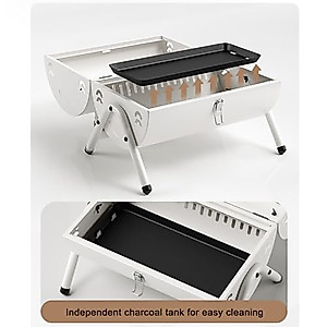 grilling and Frying 2-in-1 double-sided outdoor Charcoal grill ， portable bbq grill with lid ，camping grill，mini grill，table top charcoal grills (white no Frying pan)