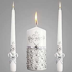 Unity Candles for Wedding Ceremony Set - 3 Pcs 6" Pillar & 2 10" Tapers Candles - Unity Decorative Wedding Candle White Ceremonial Candles - Velas Decorativas para Boda - Wedding Table Centerpiece