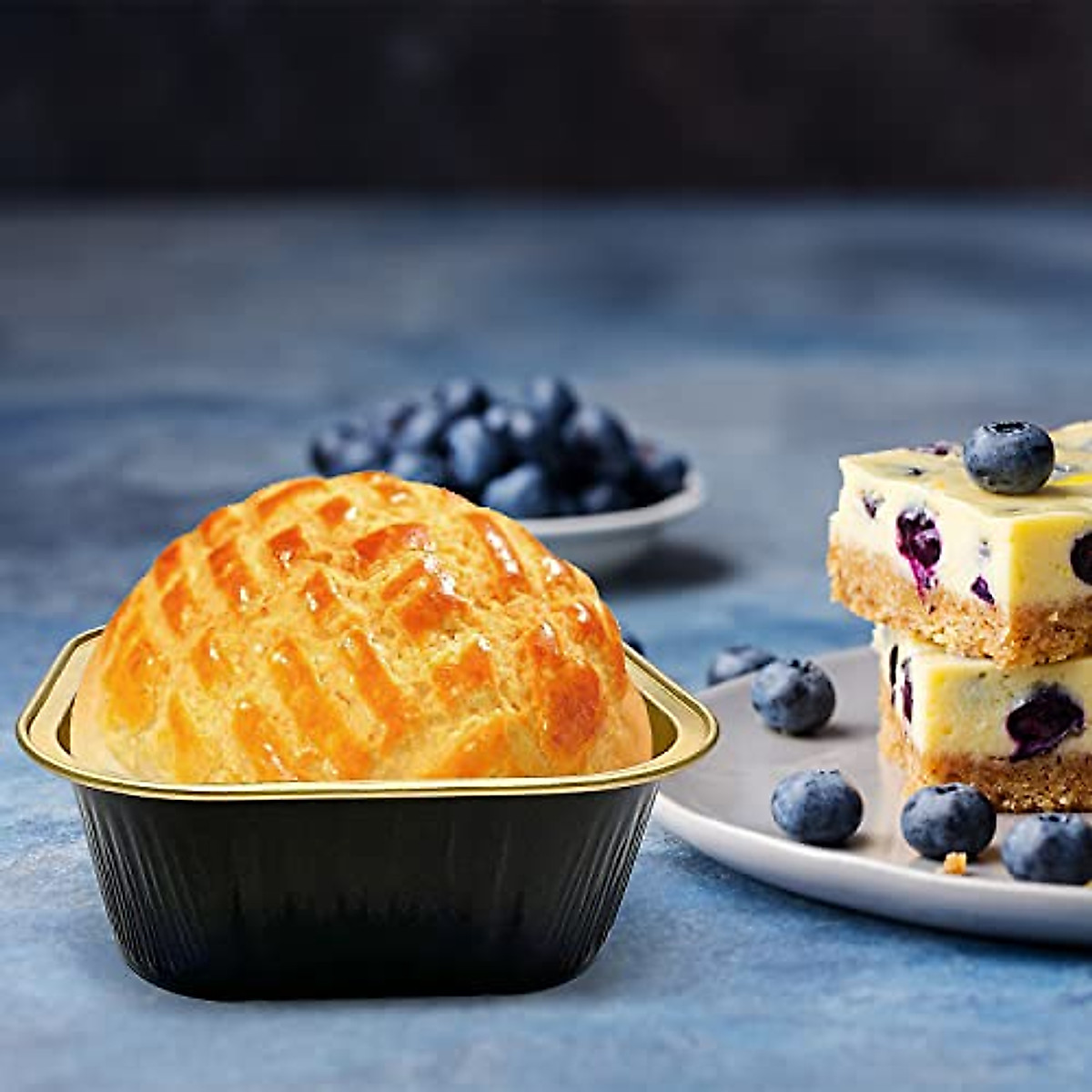 iHomeSet 50 Pcs 10 oz Aluminum Foil Cupcake Cups with Lids, Square, Black, Disposable, Party, Casual Gathering