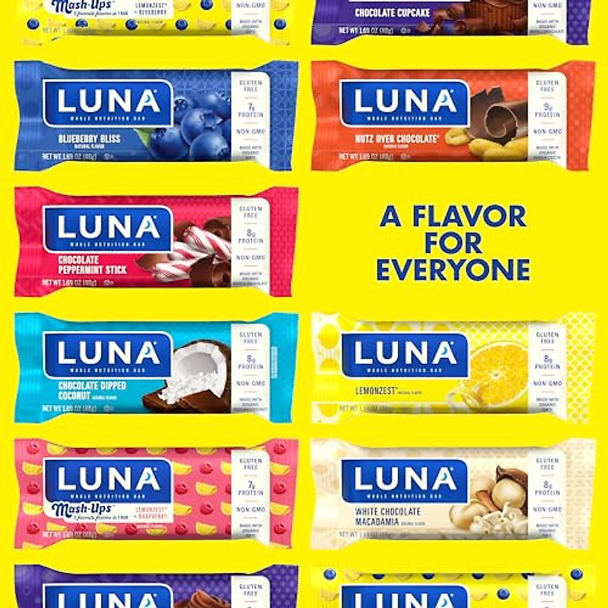 LUNA Bar - LemonZest Flavor - Gluten-Free - Non-GMO - 7-9g Protein - Made with Organic Oats - Low Glycemic - Whole Nutrition Snack Bars - 1.69 oz. (12 Pack)