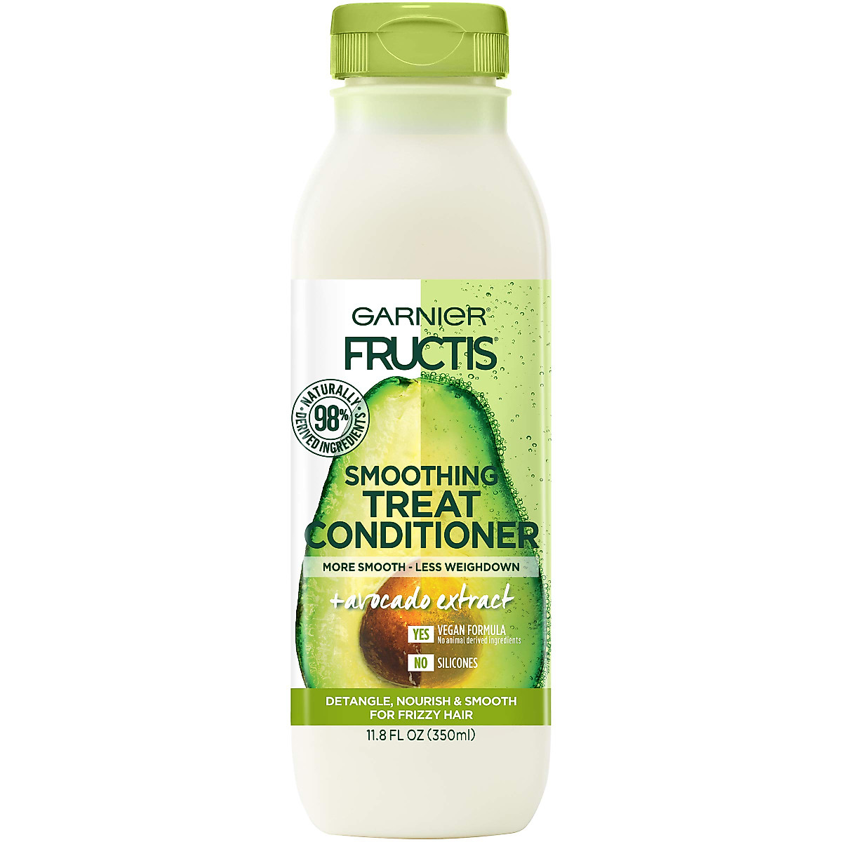 Garnier Fructis Smoothing Treat Conditioner, 98 Percent Naturally Derived Ingredients, Avocado, Nourish and Smooth for Frizzy Hair, 11.8 Fl Oz