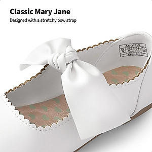 DREAM PAIRS Girls Ballerina Flats Mary Jane Front Bow Dress Shoes Angie-5 White Size 2 Little Kid