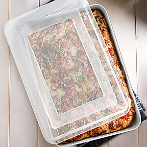 TeamFar Lasagna Pan, 12.4 Inch Stainless Steel Rectangular Textured Baking Pan with Lid, Corrugated Bottom & Deep Side, Non-Toxic & Heavy Duty, Dishwasher Safe - (2 Pans + 2 Lids）