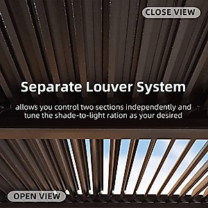 PURPLE LEAF Outdoor Louvered Pergola 10' × 13' Patio Hardtop Gazebo Sun Shade Shelter Outside Canopy with Metal Adjustable Roof for Beach Deck Backyard Garden, Curtains and Netting Included