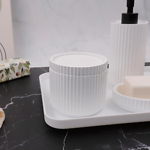 HEVSTIL Qtip Holder Dispenser with Lid Diatomite Holder Dispenser for Cotton Ball, Cotton Swab, Cotton Round Pads, Floss Picks for Bathroom Canister Storage Organization, Vanity Makeup Organizer