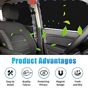Kewucn Car Window Sun Shade, 2PCS Auto Front and Rear Windshield Curtains with Magnetic, UV Rays Protection&Sun Heat Block Car Window Covers, Universal Privacy Sunshades for Cars (Black-Back Window)