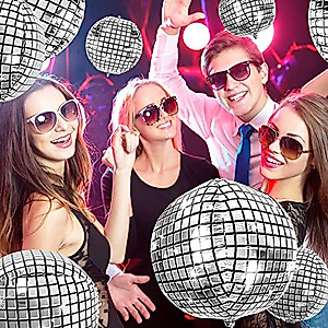 WXJ13 20 Pack Big Disco Ball Balloons for 3 Different Sizes, 32” 22” 10‘’ 4D Large Disco Balloons Round Metallic Silver Disco Mylar Foil Balloons for 70s 80s Disco Party Decorations