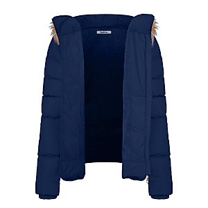 BodiLove Thickened Winter Puffer Jacket with Removable Faux Fur Hood Fleece Lining