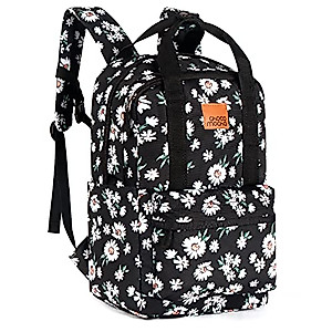 Choco Mocha Daisy Backpack for Teen Girls, Travel Middle School Backpack for Girls High School College Bookbag 16 Inch, Black