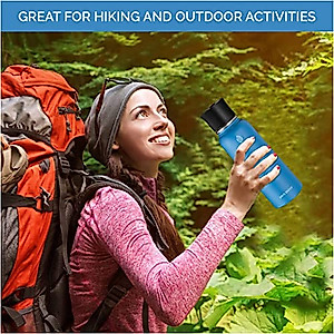 Swig Savvy BPA-Free Leak-Proof Stainless Steel Wide Mouth Insulated Water Bottle with Interchangeable Caps, 30 oz, Blue