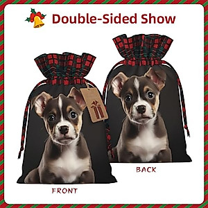 EVANEM Christmas Gift Bags with Drawstring Burlap Gift Bags Cute Dog Christmas Linen Bags for Xmas Party Candy Bags with Cards Xmas Reusable Wrapping Bags Christmas Linen Treat Bags for Holiday