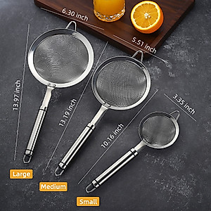 AOWOTO 3.35inch 304 Stainless Steel Fine Mesh Strainers for Kitchen, Colander-Skimmer with Handle, Metal Sieve Sifters for Food, Rice, Oil, Noodles, Fruits, Vegetable, Tea Strainer