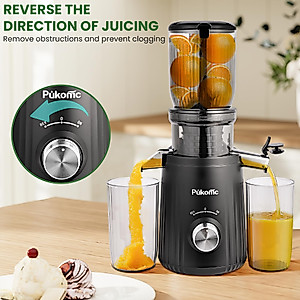 Pukomc Juicer Machines, Cold Press Juicer with 4.1'' Large Feed，Slow Masticating Machines Chute Fit Whole Vegetable And Fruit，High Juice Yield Juicer Easy to Clean