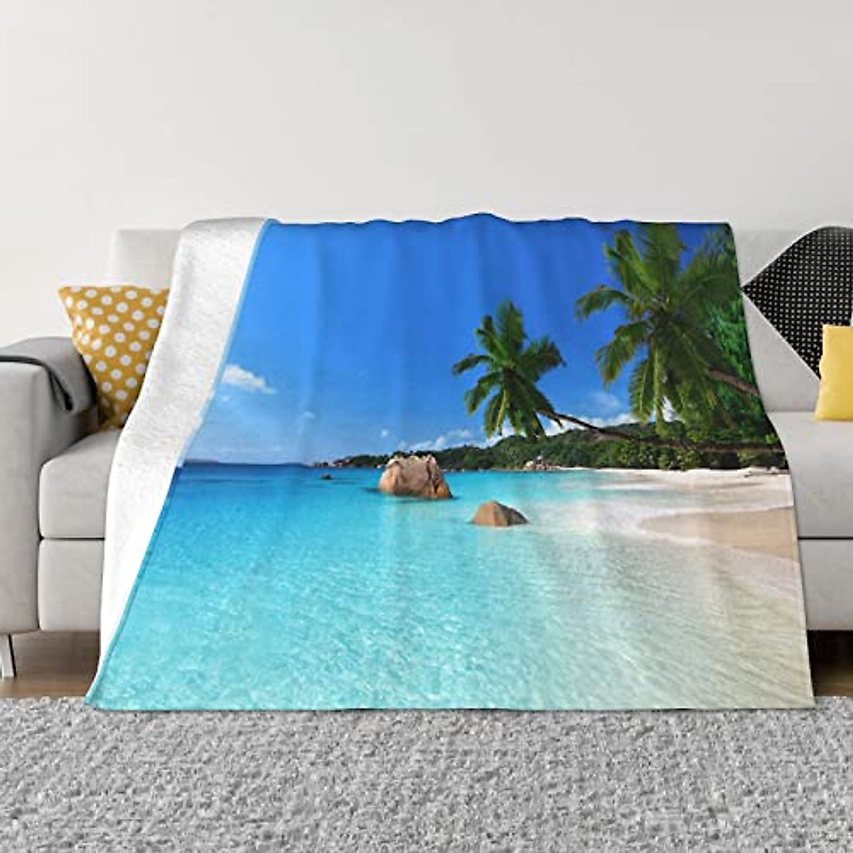 Ultra-Soft Micro Fleece Throw Blanket,Beach and Coconut Trees,Warm Lightweight Decorative Throw Blanket for Bed Couch Sofa Chair Living Room Bedroom 60" x 50"