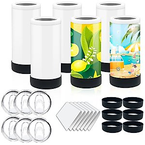 Ninth DIY Transfer Sublimation Blanks Can - 11 oz Stainless Steel Beer Can Insulated Cooler Beer Holder Sublimation Skinny Blanks Can with Splashproof Lid, Non-slip silicone Base