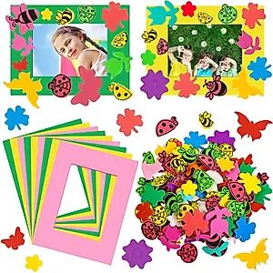 Spring Picture Frame Craft Kits for Kids, Foam Picture Frames DIY Craft Photo Frames with Flower Butterfly Foam Stickers for Home Classroom Game Activities Bulletin Board Decoration (177 Pcs)