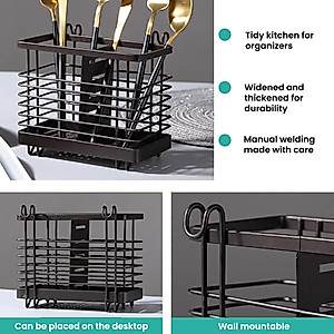 heylad Utensil Holder for Kitchen Counter- 8.1" x 4.2" x6.9" Large Utensils Holder For Farmhouse Cooking, Utensil Caddy Spatula Holder (2 Compartments )